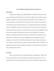 Lab Diffusion Through A Membrane Lab Part II Pdf Lab Diffusion Through A Membrane Lab