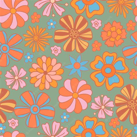 Premium Vector Groovy Seamless Pattern With Flowers