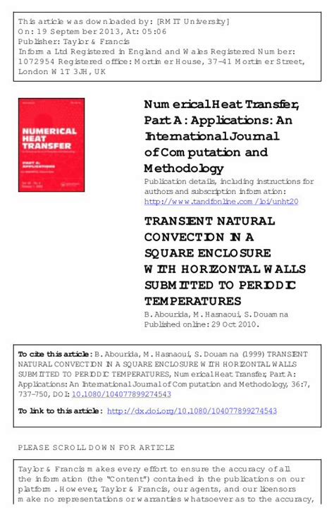 Pdf Transient Natural Convection In A Square Enclosure With