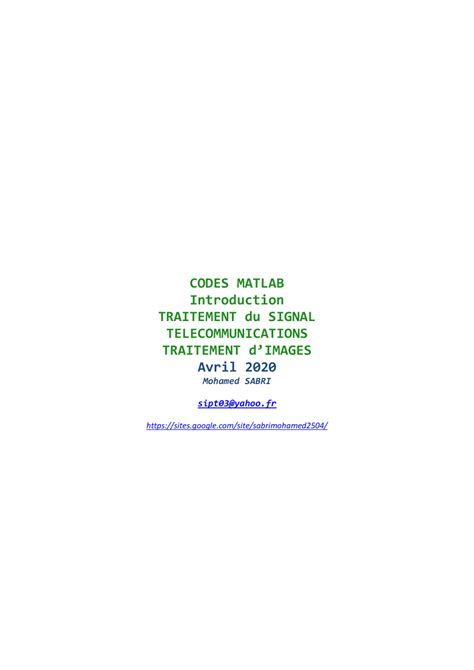 Pdf Codes Matlab Introduction Traitement Du Signal Telecommunications