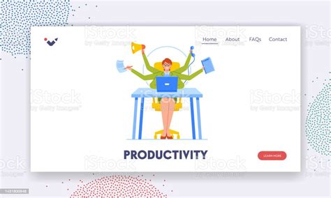 Productivity Landing Page Template Worker Multitasking Skills Time Management Business Woman