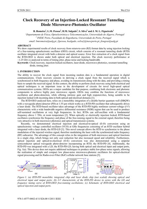 Pdf Clock Recovery Of An Injection Locked Resonant Tunneling Diode Microwave Photonics Oscillator