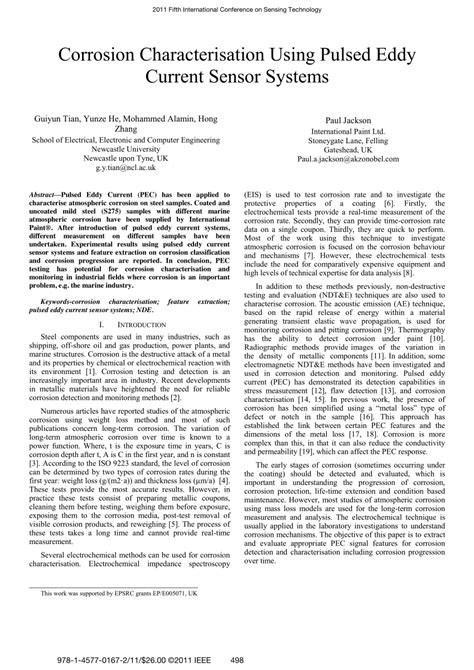 Pdf Corrosion Characterisation Using Pulsed Eddy Current Sensor Systems