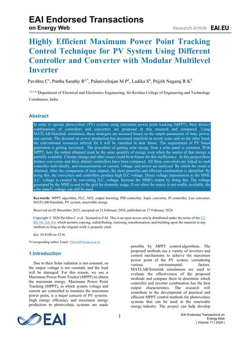 Pdf Highly Efficient Maximum Power Point Tracking Control Technique For Pv System Using