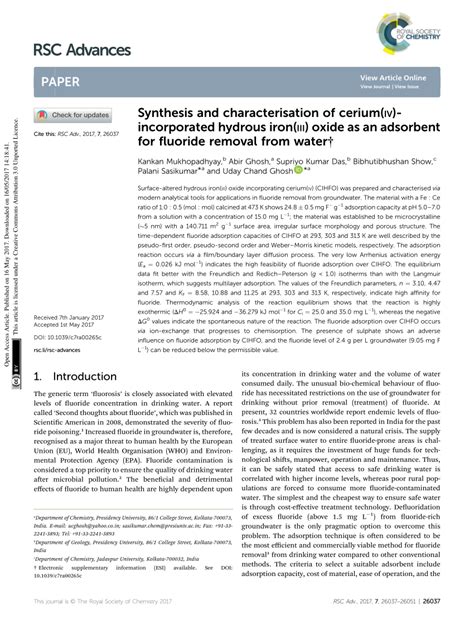 Pdf Synthesis And Characterisation Of Cerium Iv Incorporated Hydrous Iron Iii Oxide As