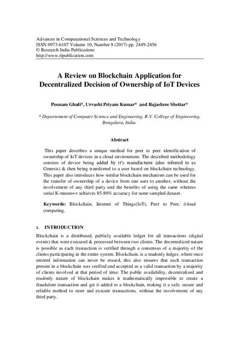 Pdf A Review On Blockchain Application For Decentralized Decision Of Ownership Of Iot Devices