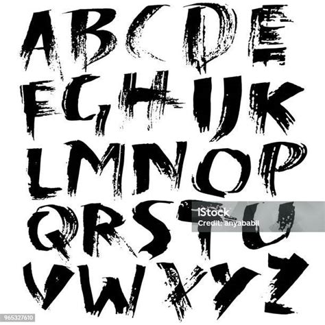그런 지 조 난 폰트입니다 현대 건조 브러시 잉크 편지입니다 필기체 알파벳입니다 벡터 일러스트입니다 개체 그룹에 대한 스톡 벡터 아트 및 기타 이미지 Istock