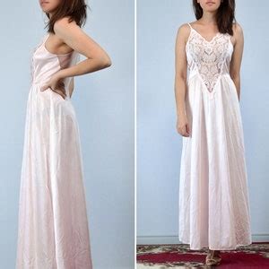 S Sheer Nightgown Small See Through Pink Slip Dress Lace Lingerie Etsy