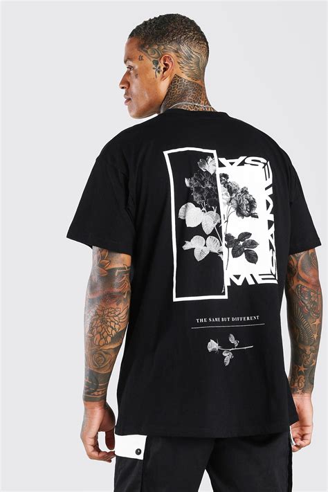 Black Oversized Floral Photo Back Print T Shirt Boohooman Chemises