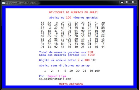 Samuel Lima Programador Ccjava Divisores De Um Número Em Array
