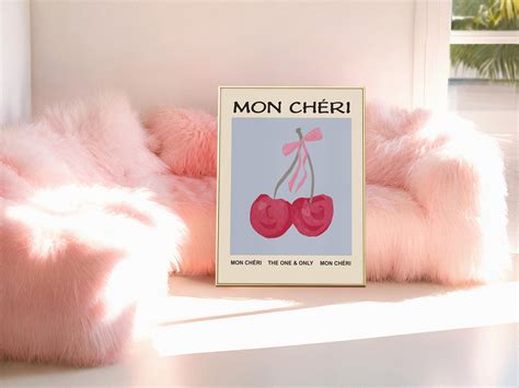Cherry Wall Art Print Mon Cheri Poster Coquette Pink Bow Soft Girl Bedroom Decor Trendy Wall