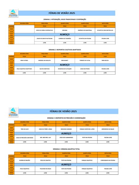 Atividades De Férias De Verão 2025 Pdf Exercício Físico Jogos De Habilidade Física