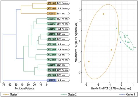 A Clustering And B Pca Diagrams Based On Relative Diatom Species