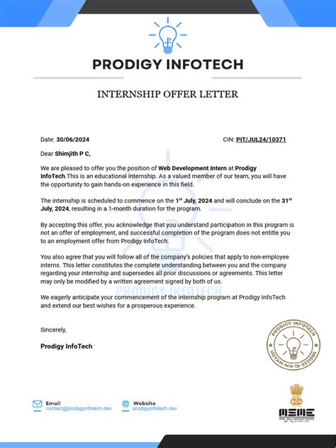 Prodigy Infotech Internship Offer Letter Pdf Career And Growth Business