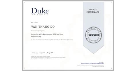 Steven Do On Linkedin Completion Certificate For Scripting With Python And Sql For Data