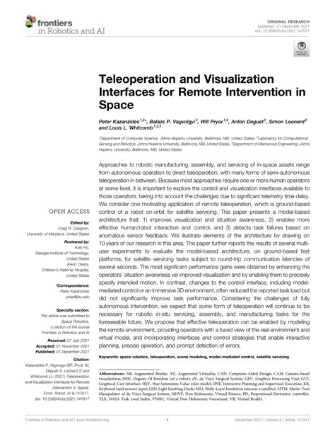 Pdf Teleoperation And Visualization Interfaces For Remote Intervention In Space