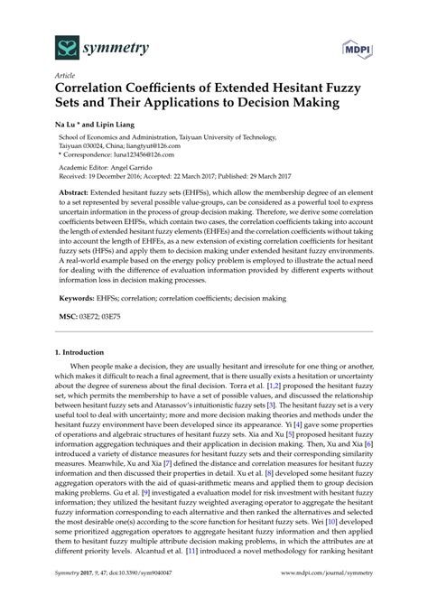 Pdf Correlation Coefficients Of Extended Hesitant Fuzzy Sets And