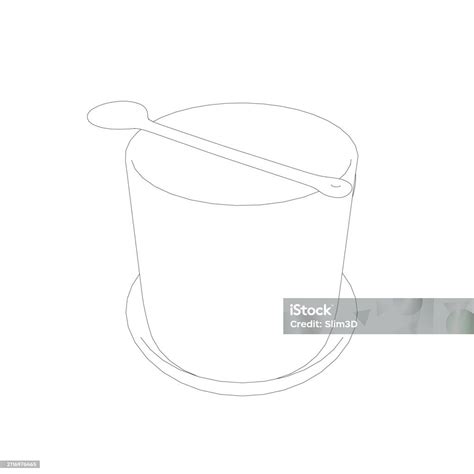 숟가락 라인 아이콘이 있는 컵입니다 신선한 음료 표시입니다 라떼 또는 커피 기호 기하학적 모양 선형 찻잔 아이콘 디자인입니다 벡터 일러스트 레이 션 0명에 대한 스톡 벡터