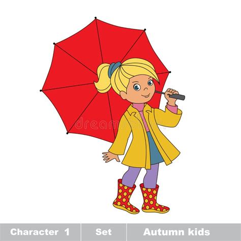 Ragazza Di Autunno Di Vettore Con Lombrello Illustrazione Vettoriale