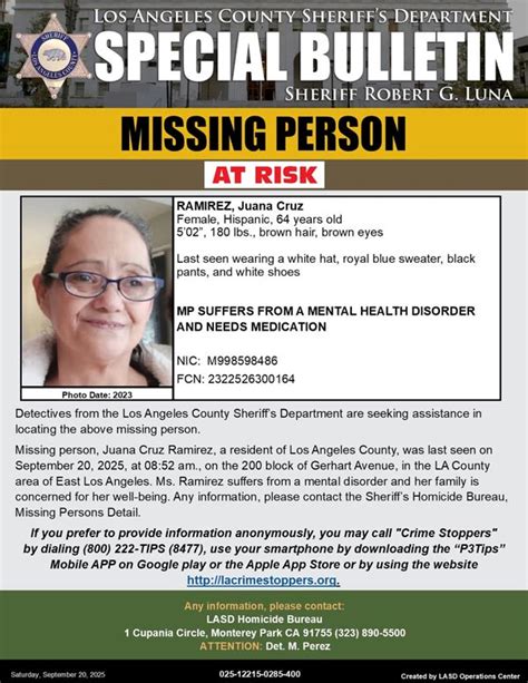 Los Angeles County Sheriff Seeks Publics Help Locating At Risk Missing