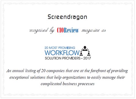 Screendragon Is Listed In The 20 Most Promising Workflow Solution Providers Of 2017 By Cio