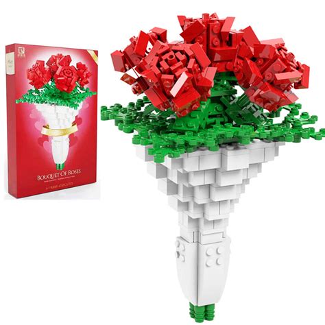Litotail Red Rose Building Blocks Toy 474 Pcs Diy Bouquet Kit Perfect
