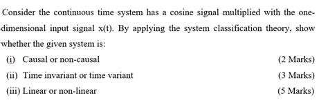 Solved Consider The Continuous Time System Has A Cosine