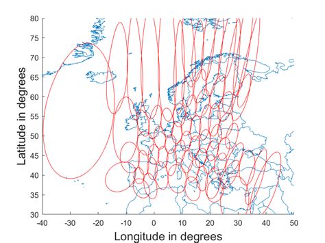 Projection Of 71 Ellipses Shown In Red On The Surface Of The Earth Download Scientific