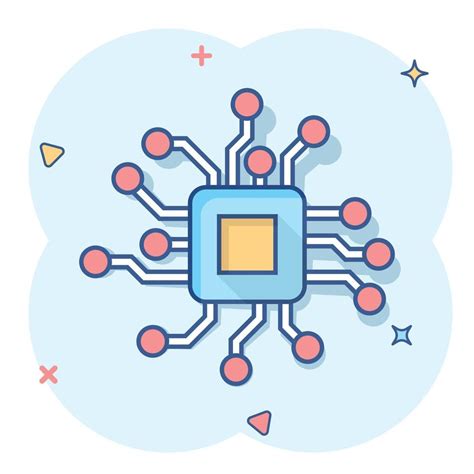 Circuit Board Icon In Comic Style Technology Microchip Vector Cartoon Illustration Pictogram