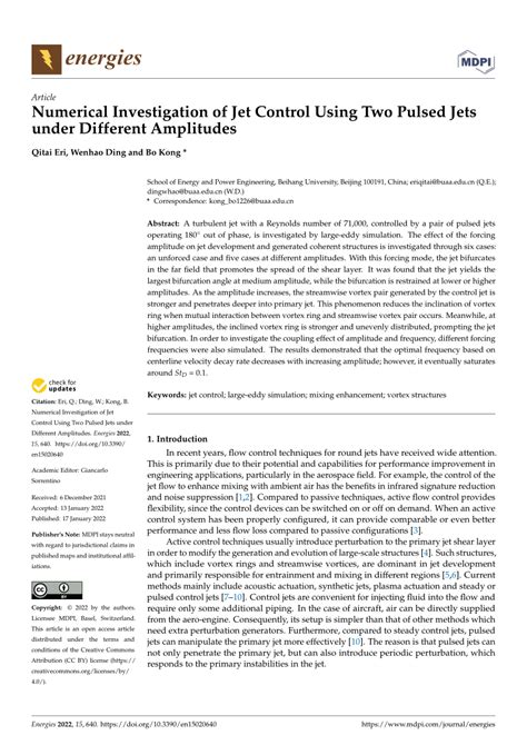 Pdf Numerical Investigation Of Jet Control Using Two Pulsed Jets Under Different Amplitudes