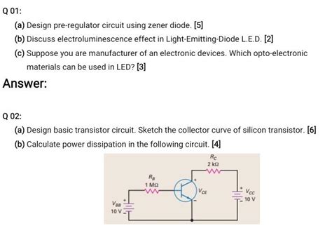 Solved Q 01 A Design Pre Regulator Circuit Using Zener