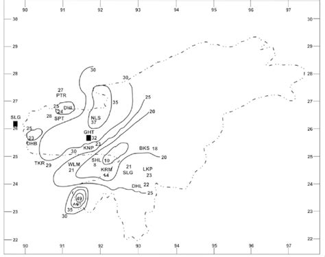 Isohyetal Analysis Of Rainfall Mm Recorded Over Different Stations In Download Scientific