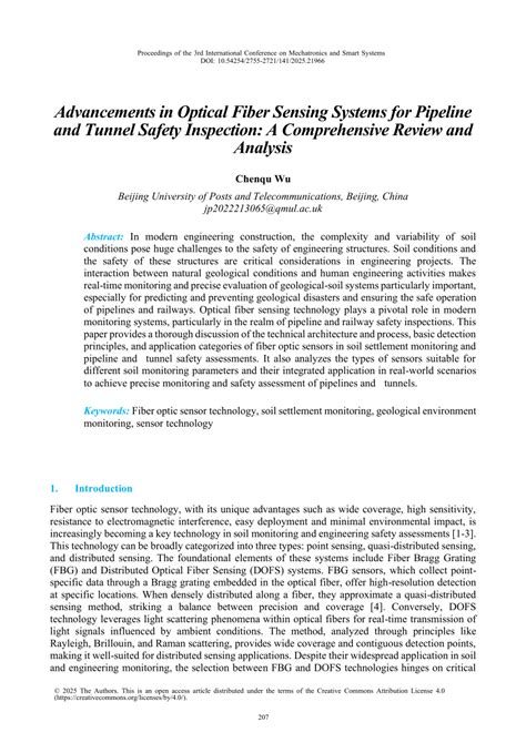 Pdf Advancements In Optical Fiber Sensing Systems For Pipeline And Tunnel Safety Inspection A