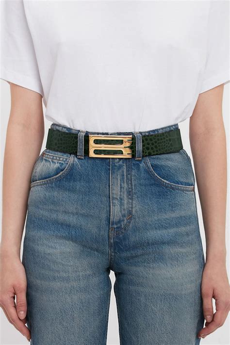 Dark Forest Croc Embossed Leather Jumbo Belt Victoria Beckham
