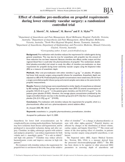 Pdf Effect Of Clonidine Pre Medication On Propofol Requirements