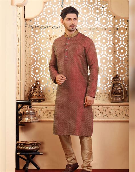 Rich Maroon Designer Kurta Set For Men Wedding And Party Wear