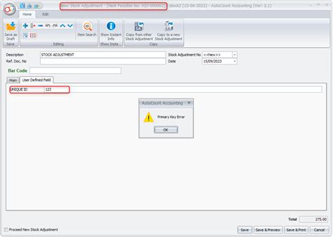 Troubleshooting Stock Adjustment Error Primary Key Error Autocount Resource Center