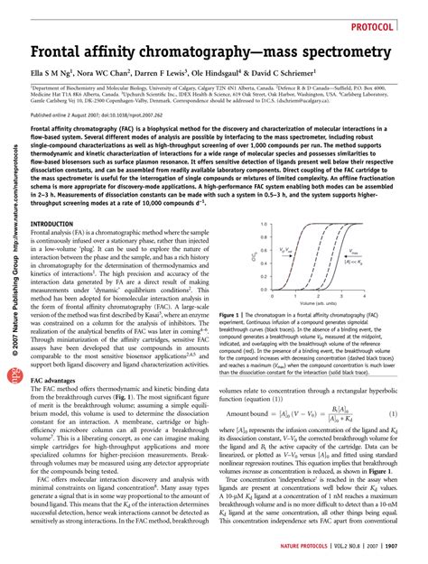 Pdf Frontal Affinity Chromatography—mass Spectrometry