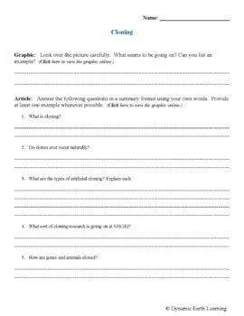 THE GENETICS OF CLONING Google Worksheet By Dynamic Earth Learning