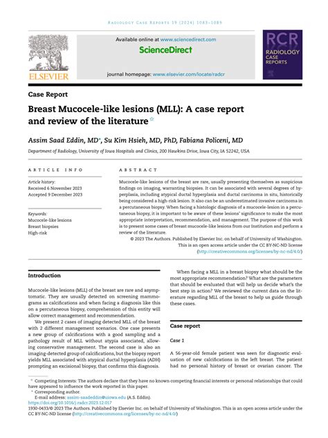 Pdf Breast Mucocele Like Lesions Mll A Case Report And Review Of The Literature