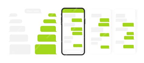 소셜 미디어 개념 캐 러셀 메신저 채팅 화면이있는 스마트 폰 작성 대화를위한 Sms 템플릿 거품 현대 그림 프리미엄 벡터