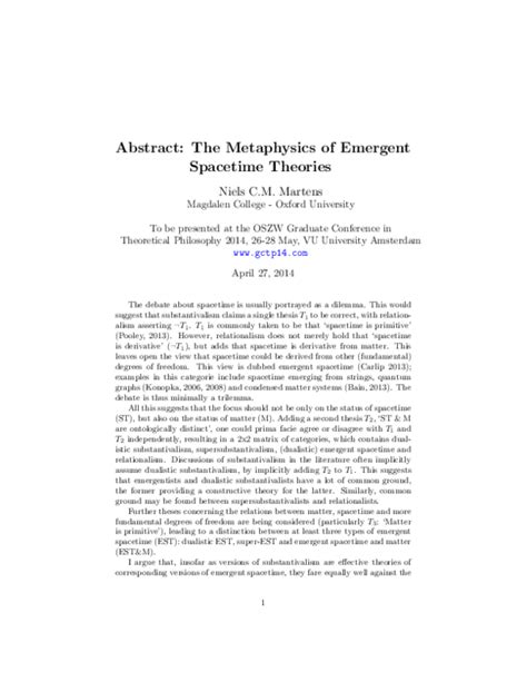 Pdf Abstract The Metaphysics Of Emergent Spacetime Theories
