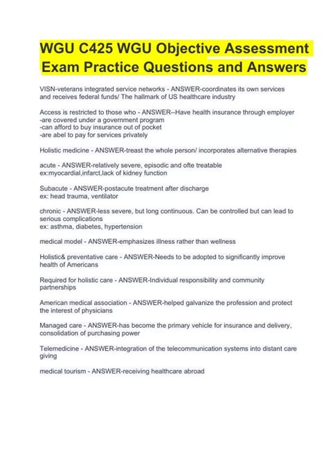 Wgu C425 Wgu Objective Assessment Exam Practice Questions And Answers