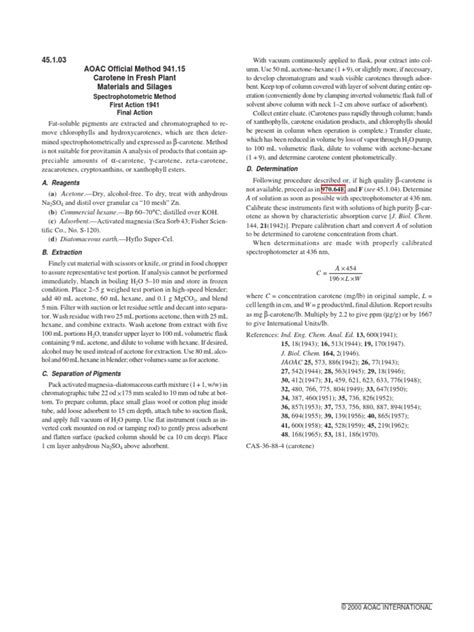 941 15 Carotene Determination Pdf Spectrophotometry Elution