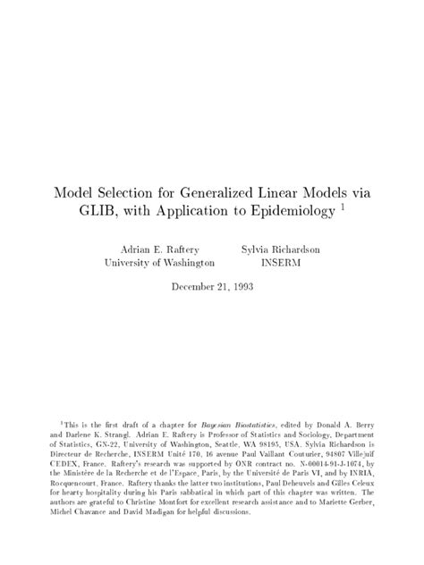 Model Selection For Generalized Linear Models Via Pdf Statistical