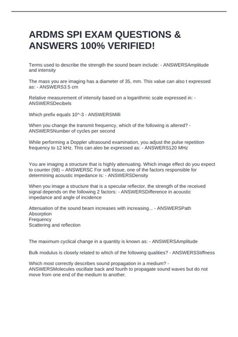 Ardms Spi Exam Questions And Answers 100 Verified Ardms Spi Stuvia Uk