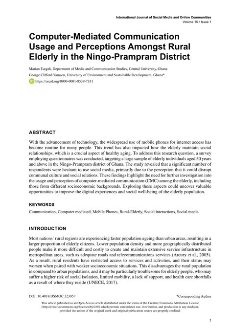 (PDF) Computer-Mediated Communication Usage and Perceptions Amongst Rural Elderly in the Ningo ...