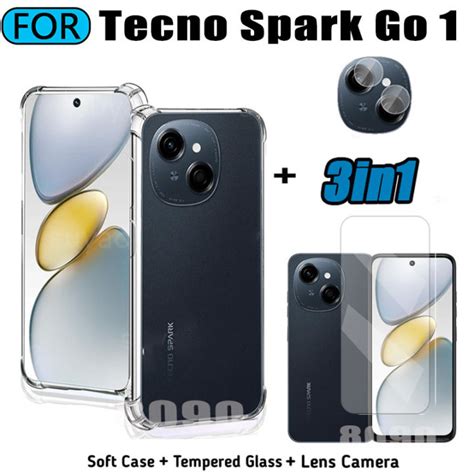 3in1 Tecno Spark Go 1 Transparent Soft Phone Case Spark Go 2025 2024 Tempered Glass Back