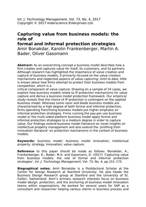 Pdf Business Model Innovation And Intellectual Property Management
