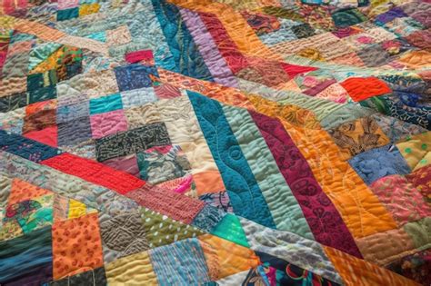 Premium Ai Image Colorful Handmade Quilt With A Variety Of Textures And Patterns